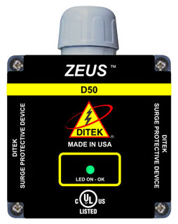 DITEK D50-4803D 480 VAC 3 Phase Delta 3W(+G) 50kA SPD Type 1 & 2 UL1449 ...