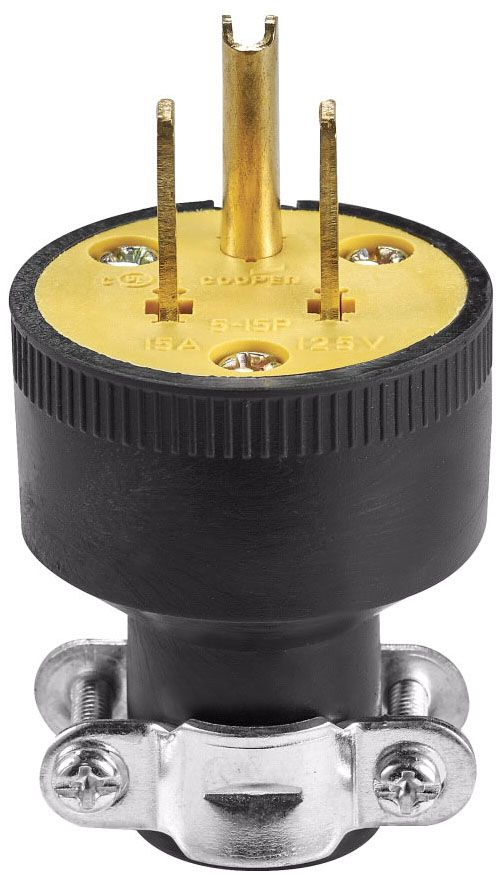 Cooper 1709-BOX Plug Thermoplastic Rubber 15A 125V 2P3W Straight Black ...