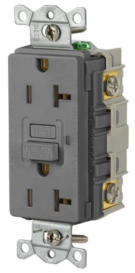 Hubbell GFR20GRY 20A 125Vac Commercial Ground Fault Receptacle Gray ...