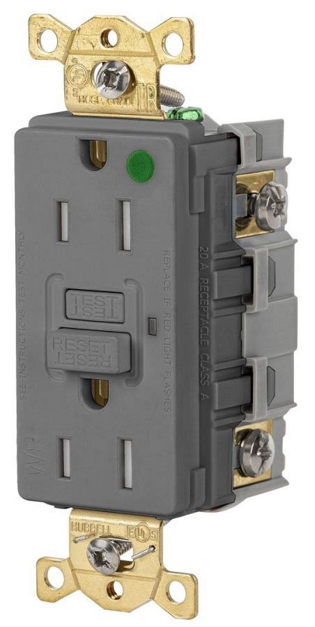 Hubbell GFRTW82GRY 15A 125Vac Commercial Hospital Grade Tamper/Weather ...
