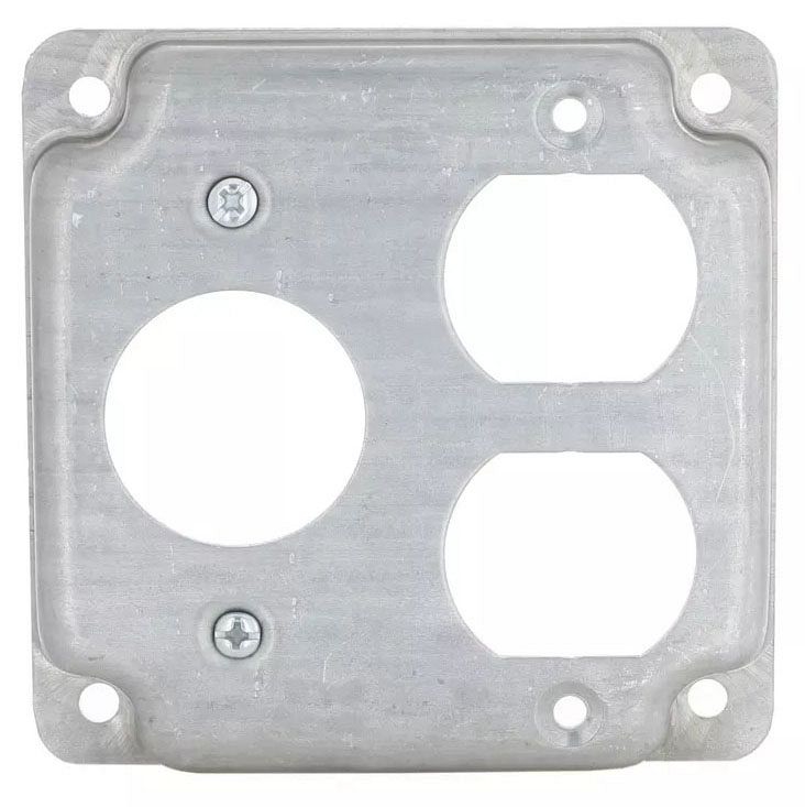 Raco 806C 4"" Square Cover Raised 1/2"", 1 Duplex And 1 Receptacle 1. ...