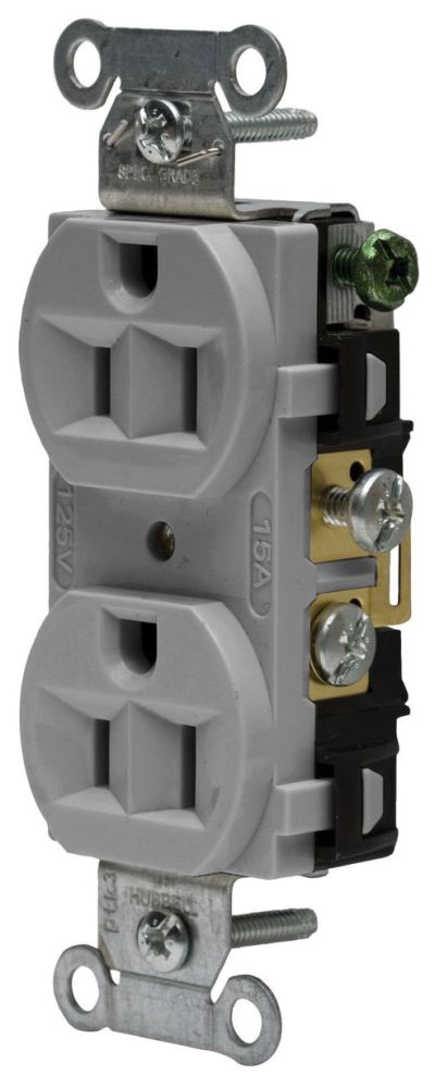 HUBBELL 5262AG RECEPTACLE DUPLEX SB HUBPRO 15A 125V FG GRAY | Gordon ...