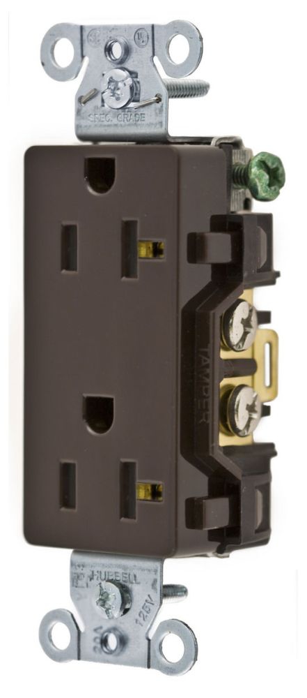 Hubbell DR20 20A 125V 2P3W Duplex Receptacle Brown | Gordon Electric ...