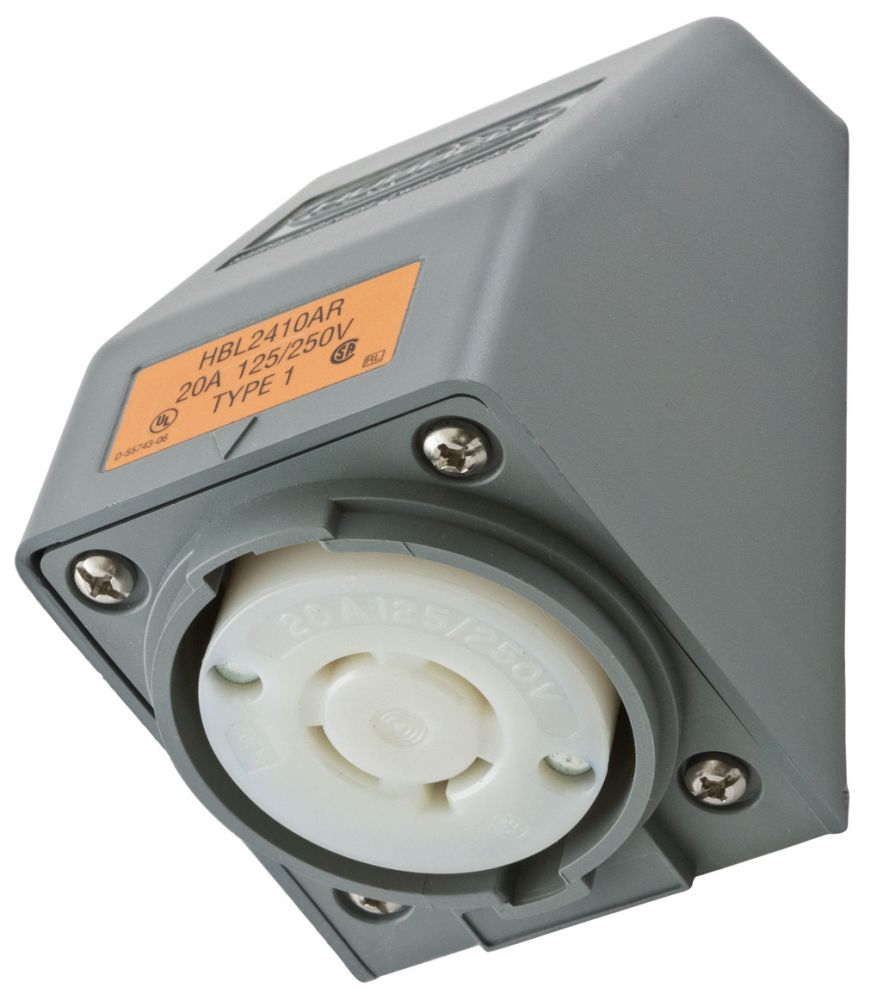 Hubbell HBL2410AR Locking Safety-Shroud Receptacle, L14-20R, Angle ...