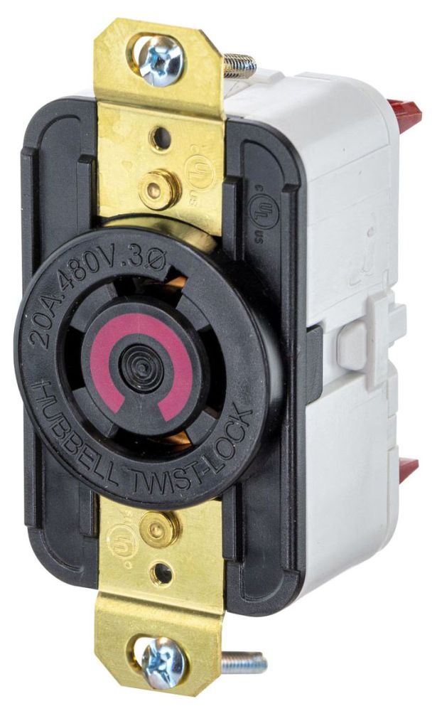 Hubbell HBL2430ST Locking Receptacle, 20A 3P 480V, L16-20R, Bk, Sp T ...