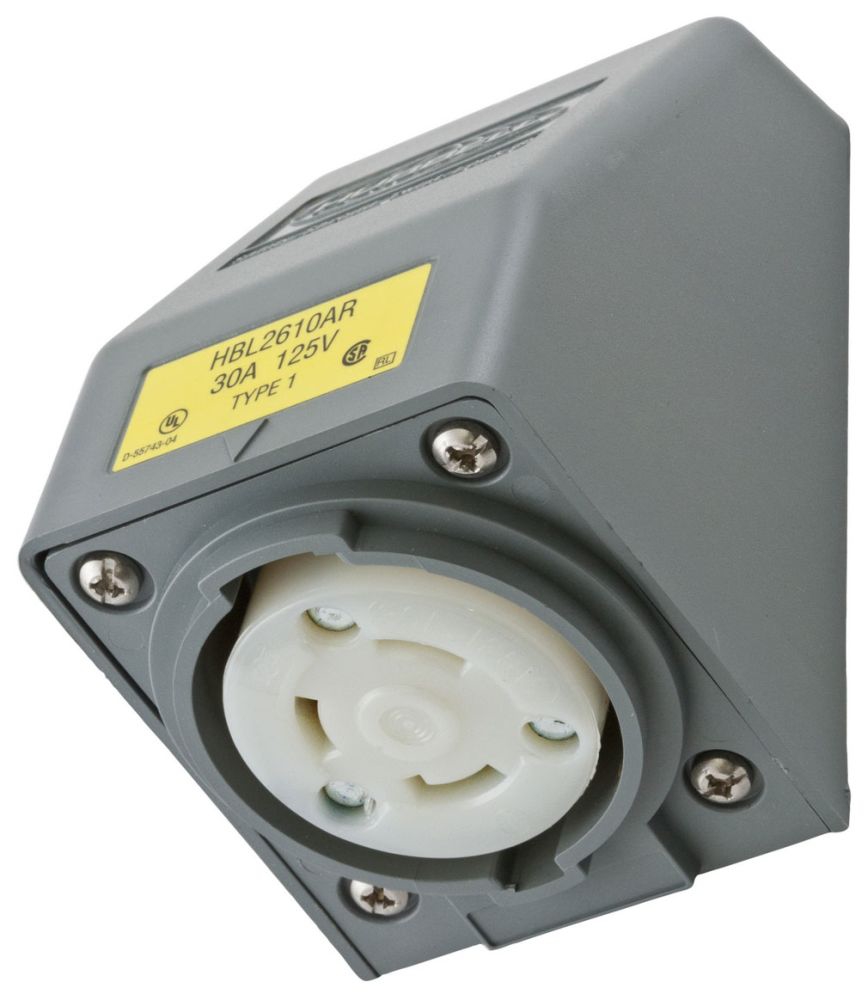 Hubbell HBL2610AR Locking Safety-Shroud Receptacle, L5-30R, Angle ...