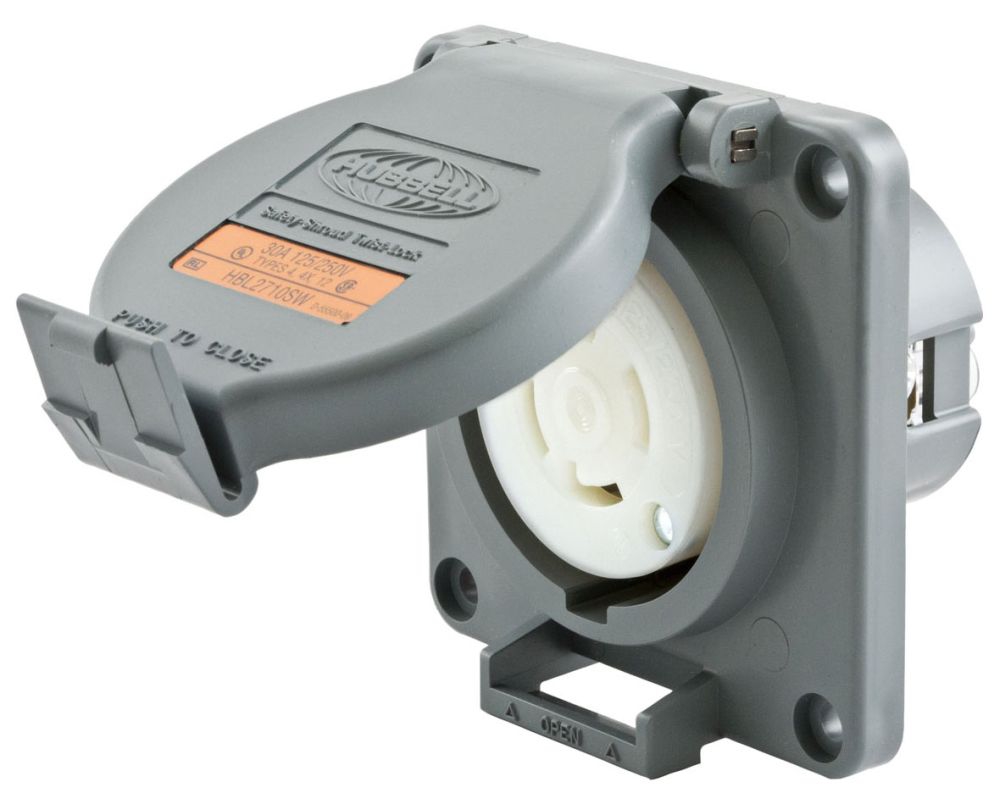 Hubbell HBL2710SW Locking Watertight Safety-Shroud Receptacle, 30A125 ...