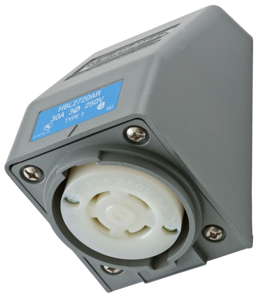 Hubbell HBL2720AR Locking Safety-Shroud Receptacle, L15-30R, Angle ...