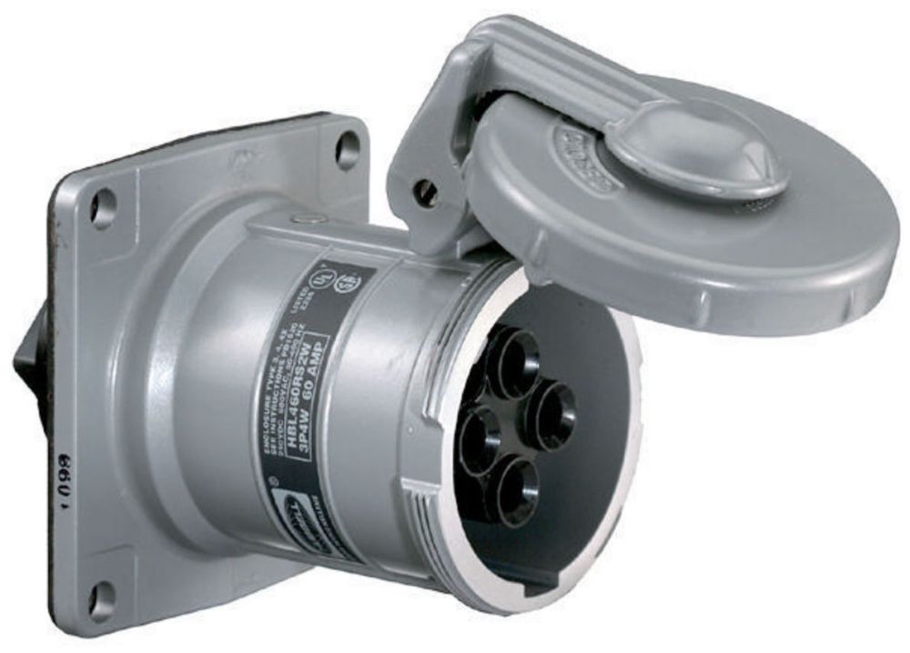Hubbell HBL460RS2W Pin And Sleeve, Ins, Receptacle, 3P4W, 60A 600V, S2 ...