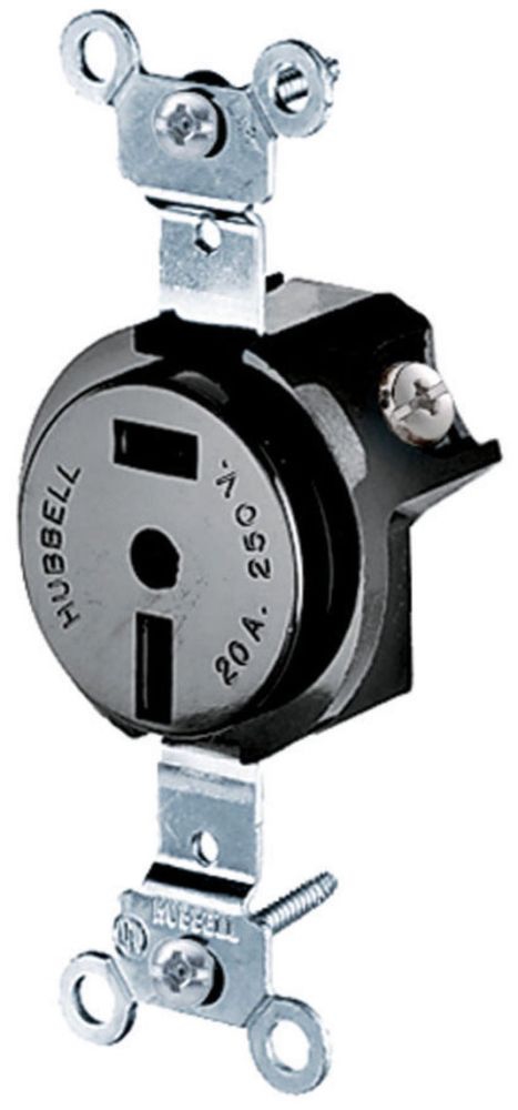 Hubbell HBL5552B Single Receptacle, 20A 250V, 2-20R, 2P2W, Black ...