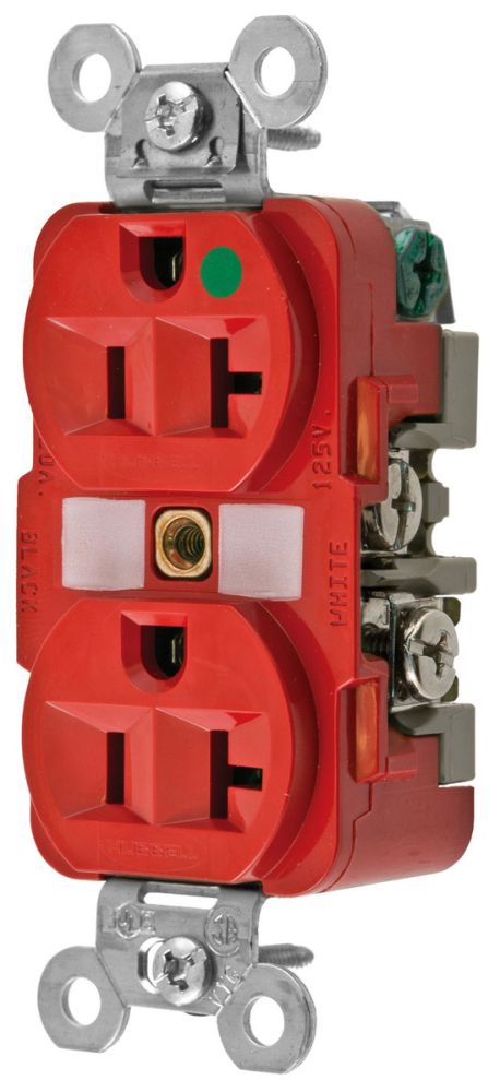 Hubbell HBL8300RED 20A 125V Duplex Hospital Grade Receptacle Red ...