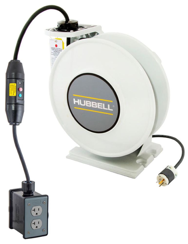 Hubbell HBLI25123GF220M1 Reel, W/Gfci & (2) Duplex, Black, 25Ft, 12/3 ...