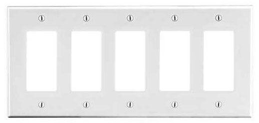 Hubbell P265W Wallplate, 5-Gang 5 ) Decora, White | Gordon Electric ...