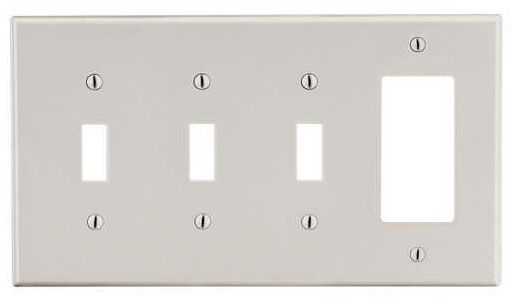 Hubbell P326LA Wallplate, 4-Gang 3) Toggle 1) Decora, Light Almond ...