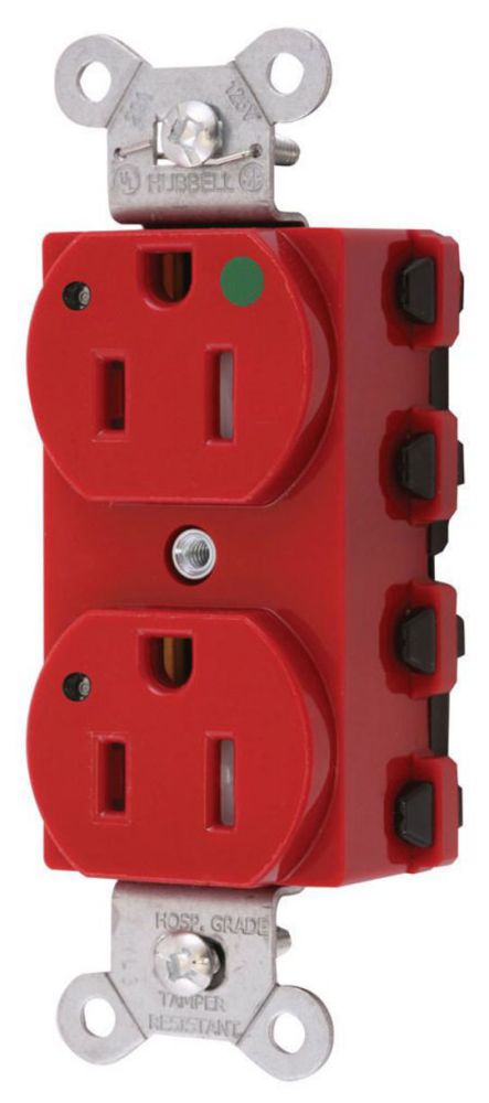 Hubbell SNAP8200RLTR Snap-Connect Duplex Hospital-Grade 15A/125V Led ...