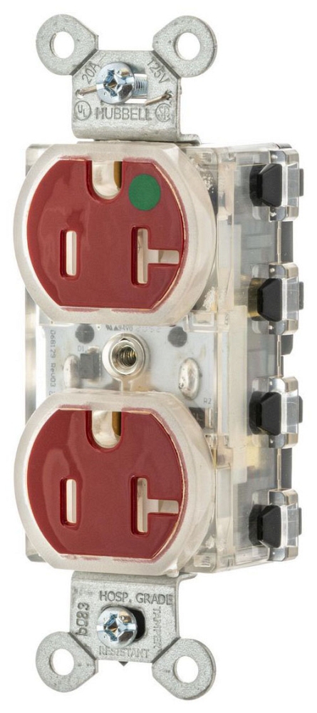 Hubbell SNAP8300RLTR Snap-Connect Duplex Hospital-Grade 20A/125V Led ...