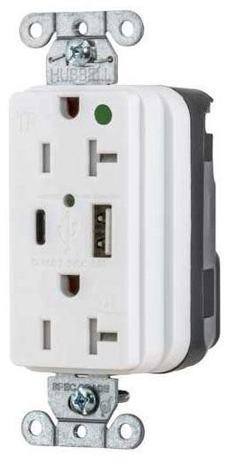 Hubbell SNAP8300UACW Usb Charger Snap Hospital-Grade 20A125V Duplex 5A ...