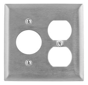 Hubbell SS8720 Wallplate, 2-Gang, Duplex/1.60"", Stainless Steel ...