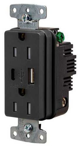 Hubbell USB15ACBK Receptacle Duplex 15A125V 3.1A5V Usb Port Ac Black ...