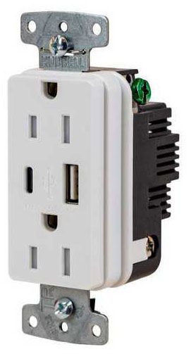 Hubbell USB15ACW Duplex Receptacle 15A125V 3.1A5V Usb Port Ac White ...