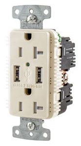 HUBBELL USB20A5LA RECEPTACLE DUPLEX 20A 125V 5A 5V USB PORT A LIGHT ...