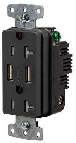 Hubbell USB20ABK Duplex Receptacle 20A125V 3.1A5V Usb Port A Black ...