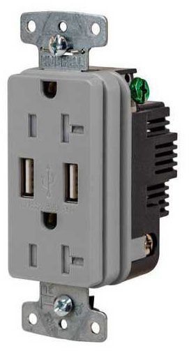 Hubbell USB20AGY Receptacle Duplex 20A125V 3.1A5V Usb Port A Gray ...