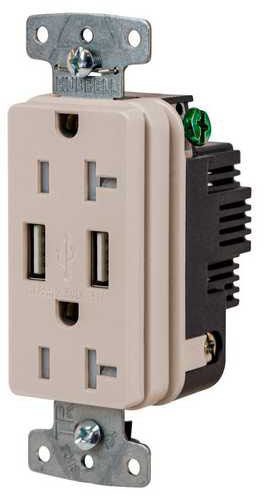HUBBELL USB20ALA RECEPTACLE DUPLEX 20A125V 3.1A5V USB PORT A LIGHT ...