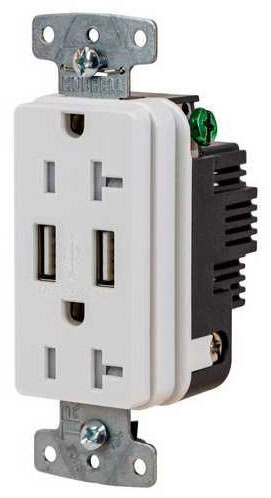 Hubbell USB20AW Duplex Receptacle 20A125V 3.1A5V Usb Port A White ...