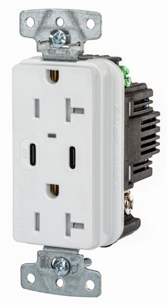 Hubbell USB20CPDW Receptacle Duplex 20A 125V USB C Power Delivery White ...
