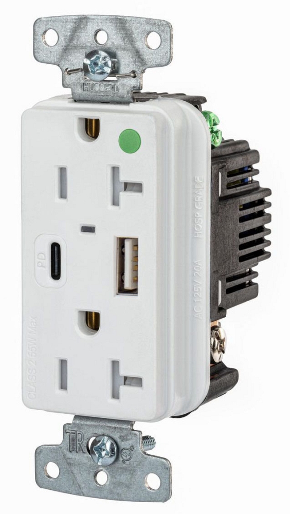 Hubbell USB8300ACPDW Receptacle Hospital Grade Duplex 20A 125V USB AC ...