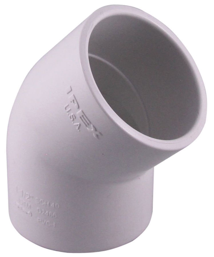 IPEX 035485 1-1/2" x 45D PVC SCH40 ELBOW SOCxSOC WHITE XIRTEC-140 ...