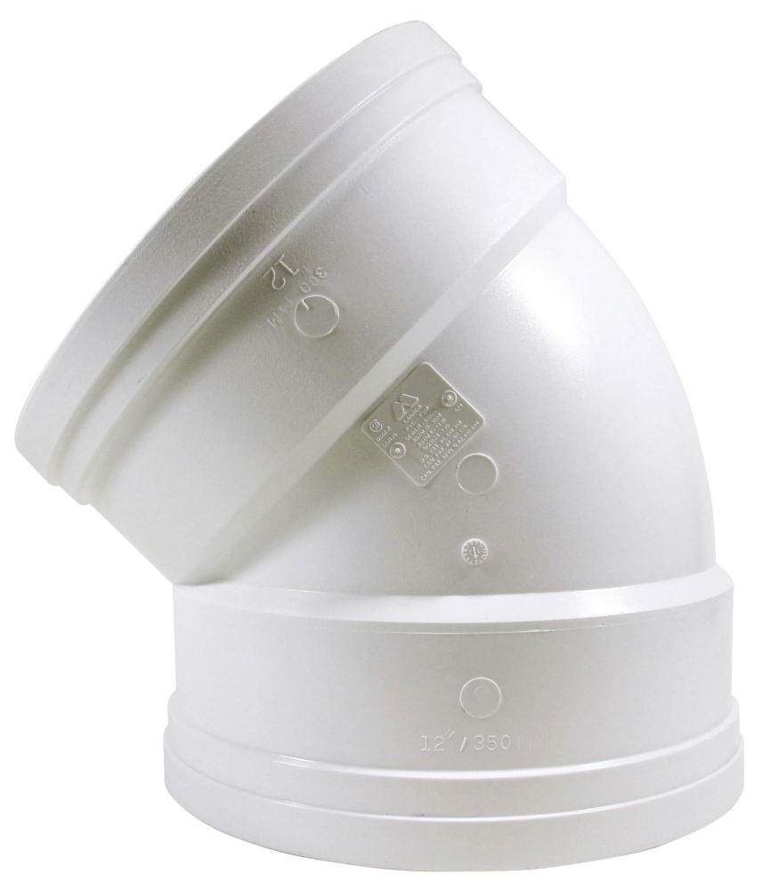 IPEX 043509 12" x 45D PVC ELBOW SWR DR35 GxG RING-TITE/TRENCH TOUGH ...