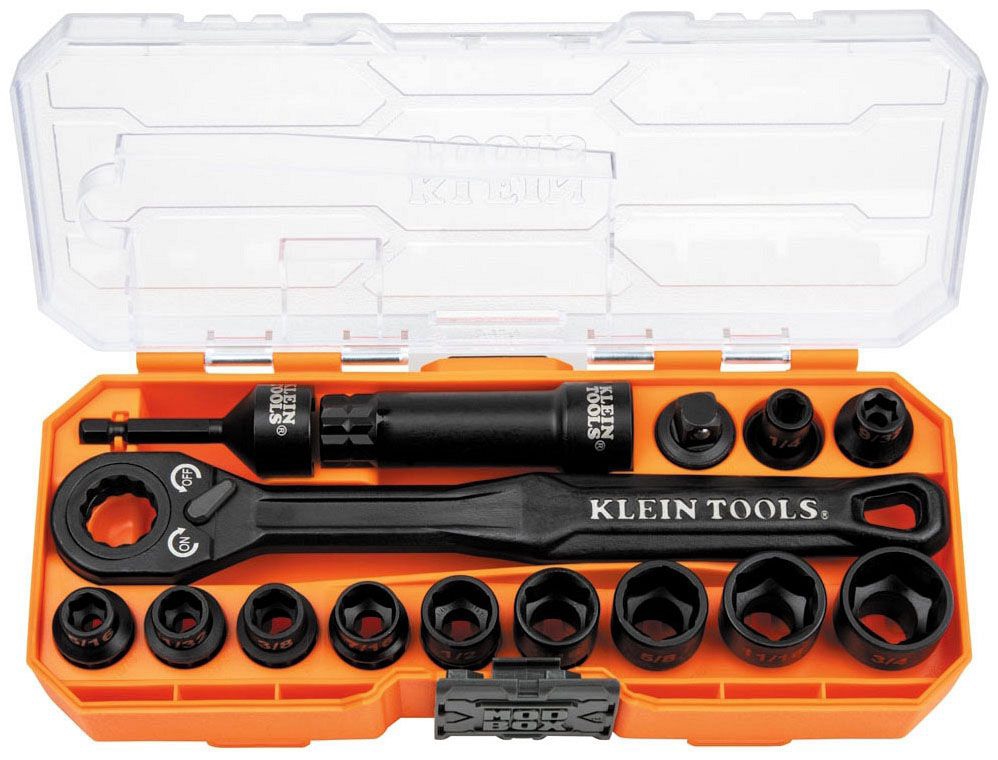 Klein 65400 KNECT 3/8" Drive Impact-Rated Pass Through Socket Set, 15 ...