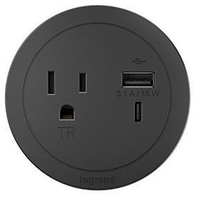 Wiremold RFPCRUAUC-BK Round Furniture Power Center 1 Outlet Usb Black ...