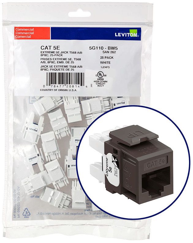 Leviton 5G110-BB5 Brown Cat 5E+ Jack | Gordon Electric Supply, Inc.