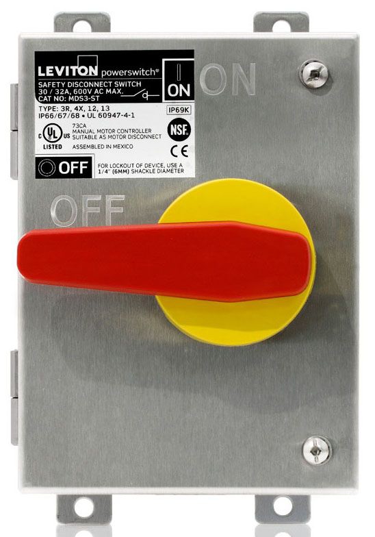 Leviton MDS3-ST Slope Top N/F Disconnect Switch 30A-600V Stainless ...