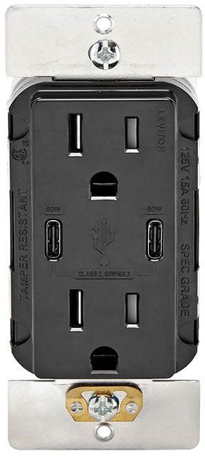 Leviton T5636-E 15A Tamper-Resistant Receptacle Usb Type Hp Cc Chrg ...