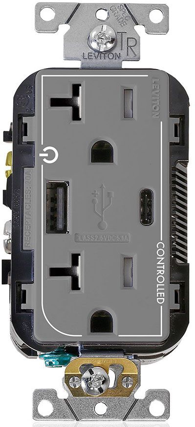 Leviton T5833-2GY 20A Marked Controlled Usb Ac Receptacle | Gordon ...