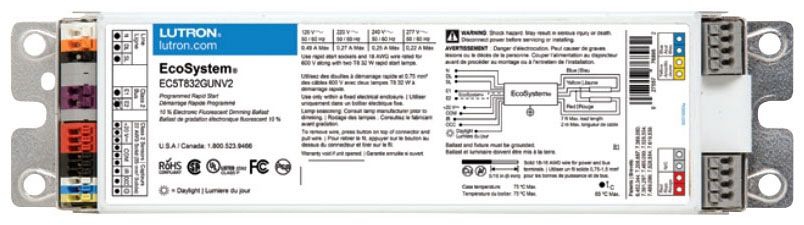 Lutron EC5T832GUNV3L Ecosystem Ballast 5 Input T8 32W Gunv 3 Lamp ...