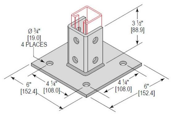 Minerallac PBS4H350SQEG Post Base Single Channel, 4 Hole Square 3-1/2 ...