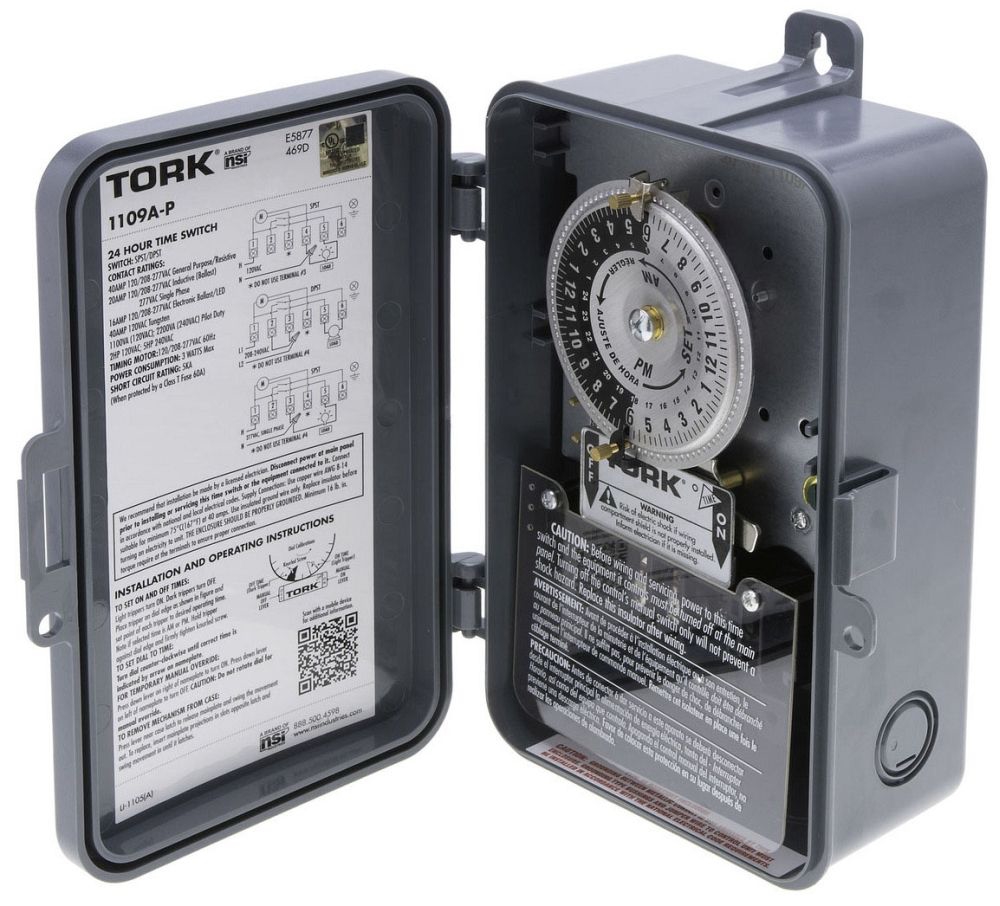 Tork 1109A-P 120-277V DPST 40A 24-Hour Time Switch Indoor/Outdoor ...