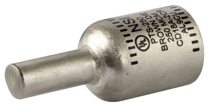 NSI PTS250 Aluminum, Tin Plated Pin Terminal, 250 MCM Wire Size, 3/0 ...