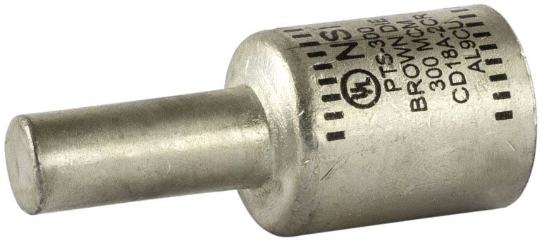 NSI PTS300 Aluminum, Tin Plated Pin Terminal, 300 MCM Wire Size, 4/0 ...