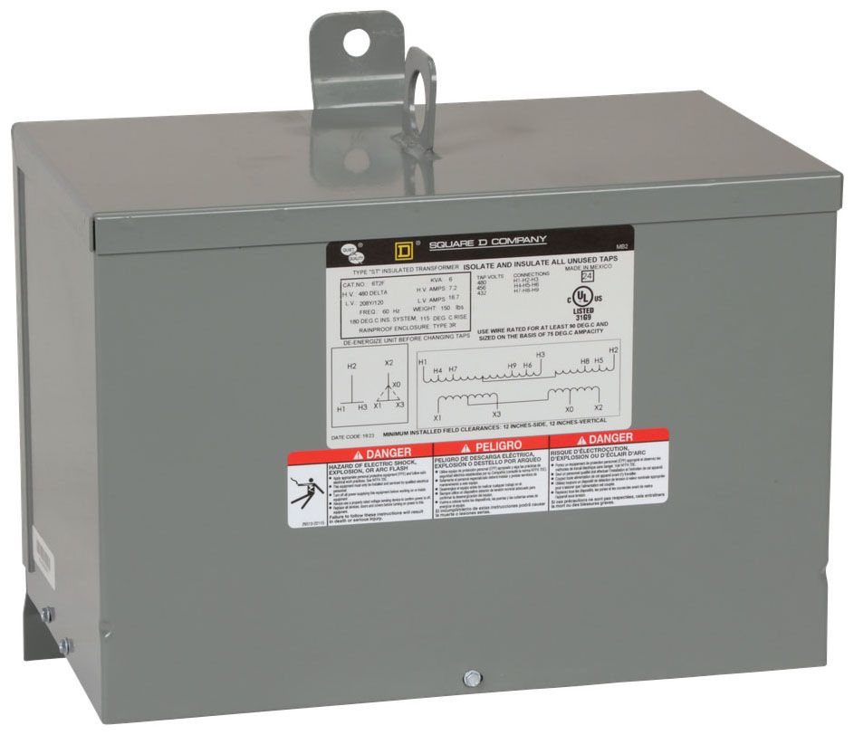 SQUARE D 6T2F : TRANSFORMER DRY 3PH 6KVA 480V-208Y/120V | Gordon ...