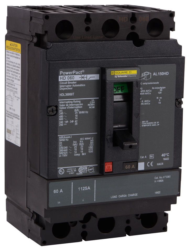 SQUARE D HDL36060T MOLDED CASE CIRCUIT BREAKER 600V 60A | Gordon ...