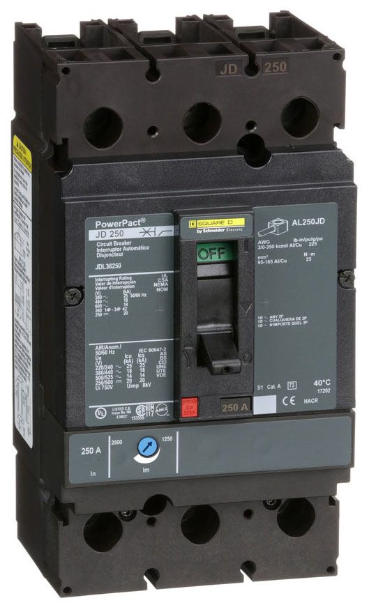 SQUARE D JDL36250 : MOLDED CASE CIRCUIT BREAKER 600V 250A | Gordon ...