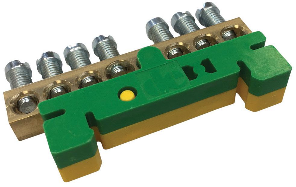ERC 568678 Earthing & Neutral Busbar Brass on Yellow/Green DIN Rail ...