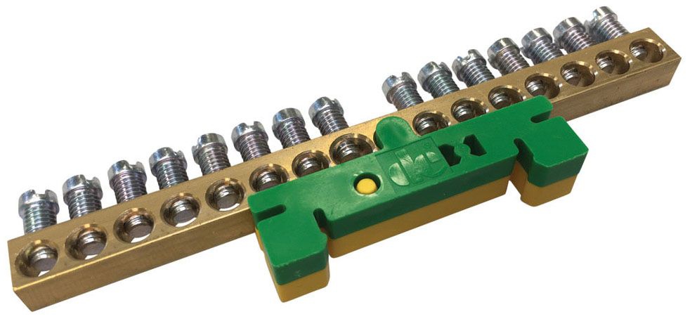 ERC 568680 Earthing & Neutral Busbar Brass on Yellow/Green DIN Rail ...