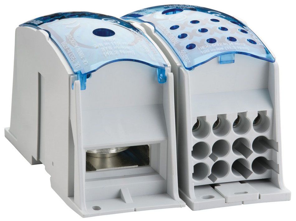 Erico 569208 Single Pole Distribution Block, 670 A Ul/Csa, Flat Conductor Line, 12 Cables Load ...